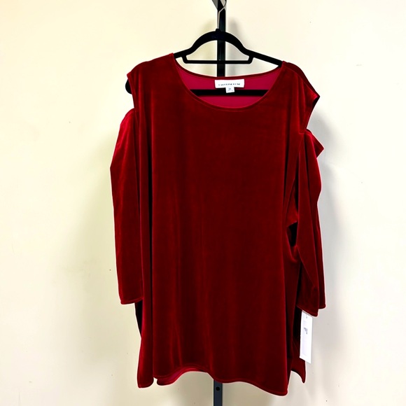 Caroline Rose | Tops | Plus Size Red Velvet Open Shoulder Caroline Rose ...